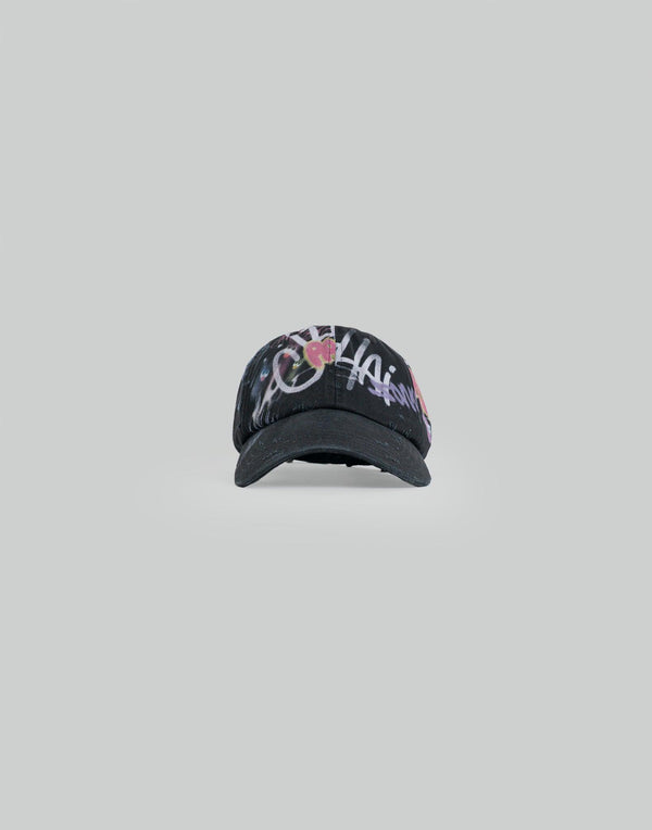 SANKUANZ BUMPY GRAFFITI PRINT BLEACHED BASEBALL CAP – 082plus