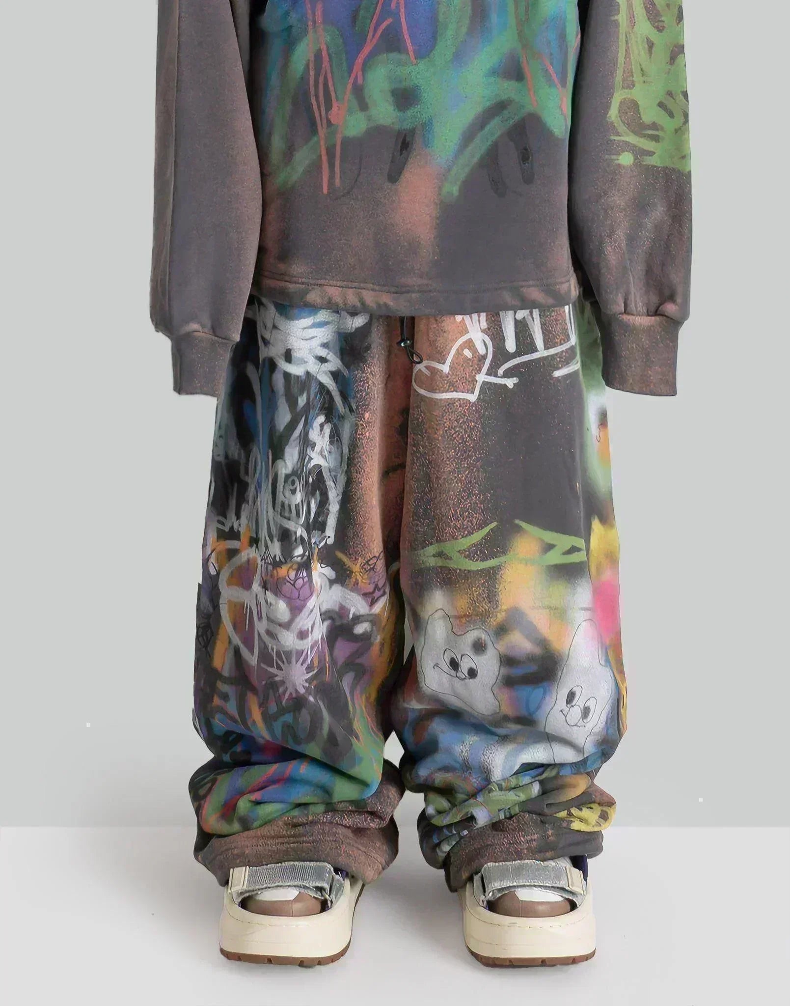 SANKUANZ Bleached Rabbit Graffiti Print Sweatpants – 082plus